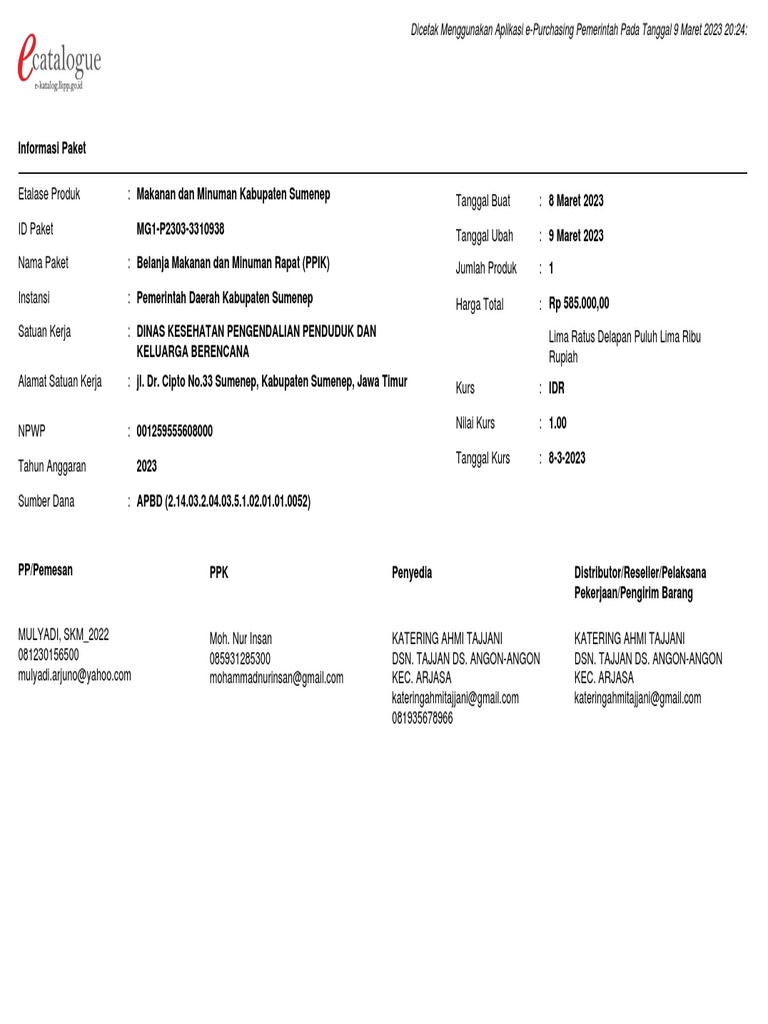 Contoh Cetak Pesanan Ekatalog | PDF