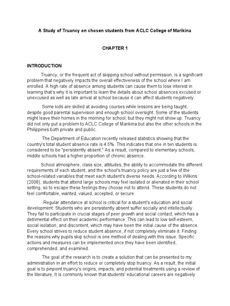 Truancy Study at ACLC College Marikina | PDF | Learning | Psychology