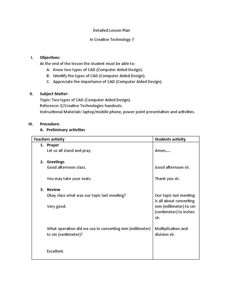 Detailed Lesson Plan in Creative Tech. 7.4 | PDF | Technical Drawing | 3 D Computer Graphics