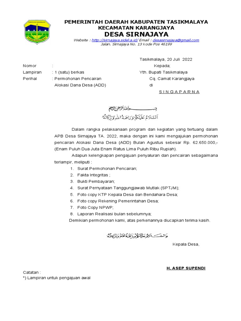 Format Pengajuan ADD 2022 | PDF