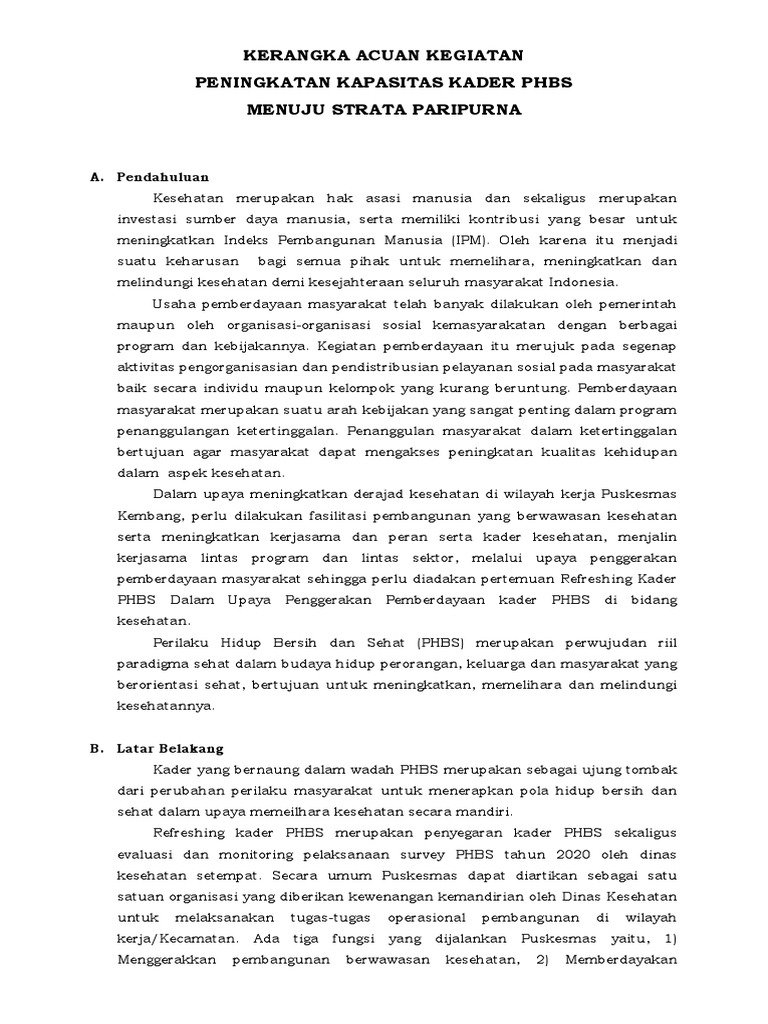 Kak Peningkatan Kapasitas Kader PHBS | PDF