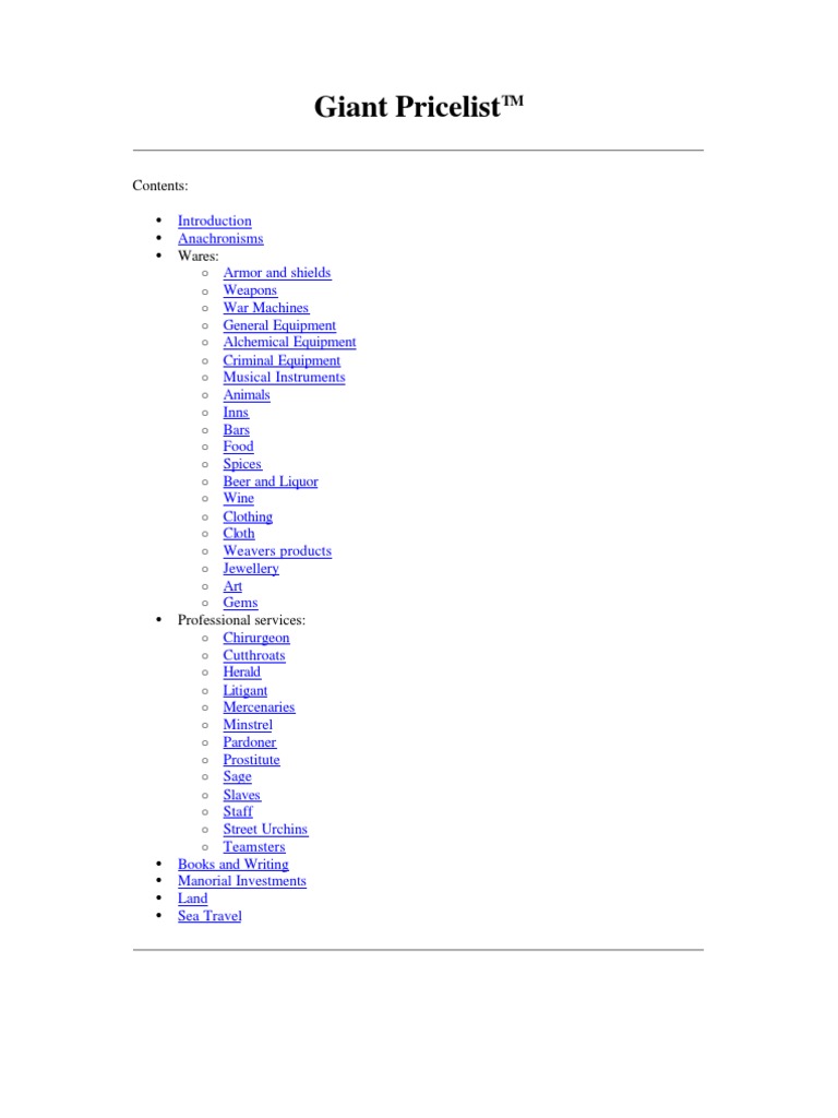 Medieval Price List Overview | PDF | Grain (Unit) | Gemstone
