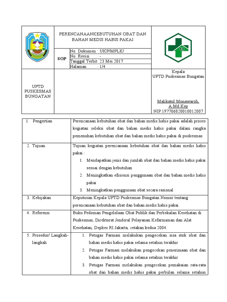 SOP Perencanaan Sediaan Farmasi & BMHP | PDF
