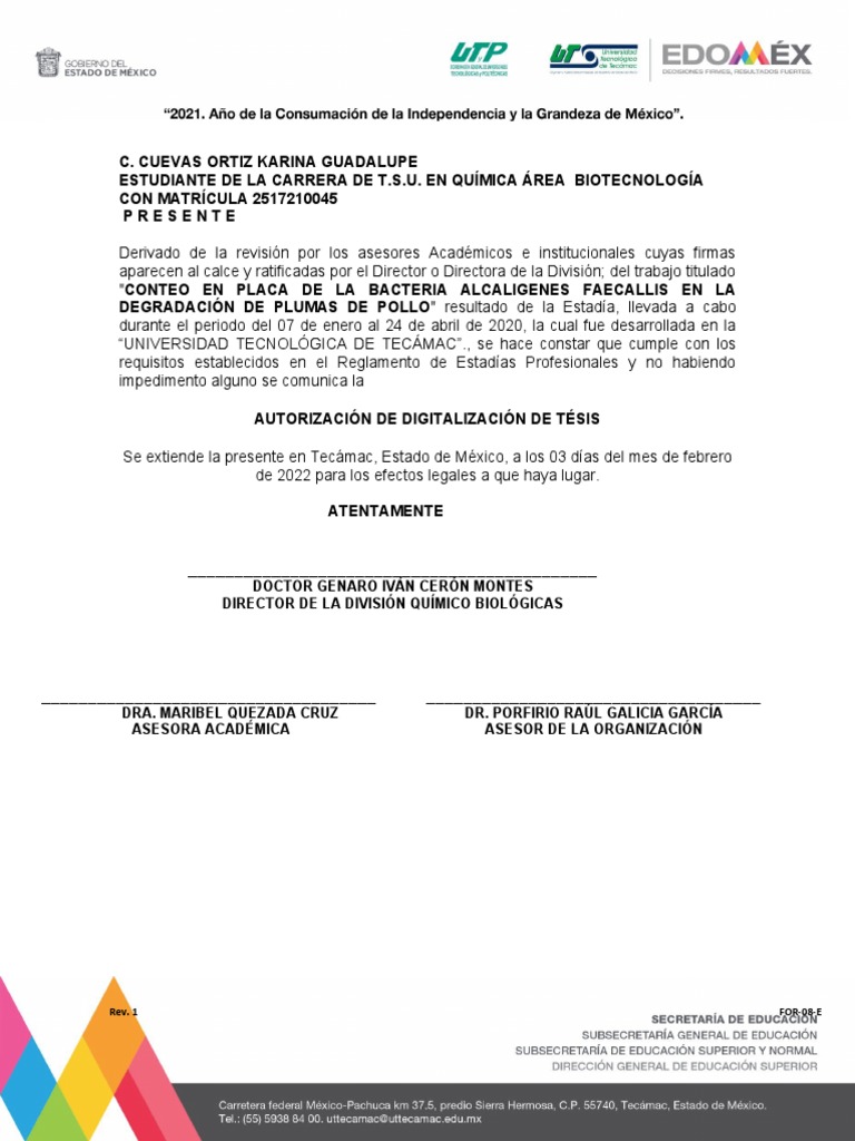 Carta de Autorización de Digitalización | PDF