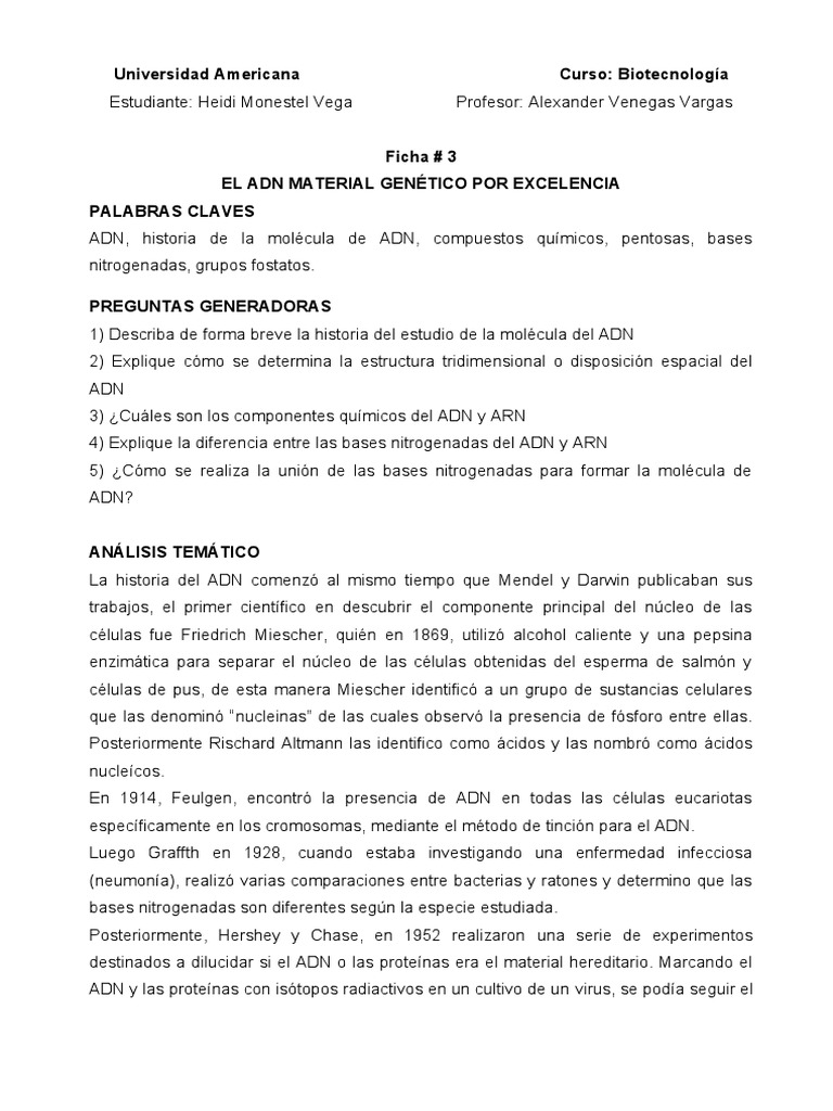 Ficha # 3 El ADN Material Genético Por Excelencia | Descargar gratis ...