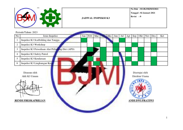 2.3.1 Jadwal Inspeksi K3 | PDF