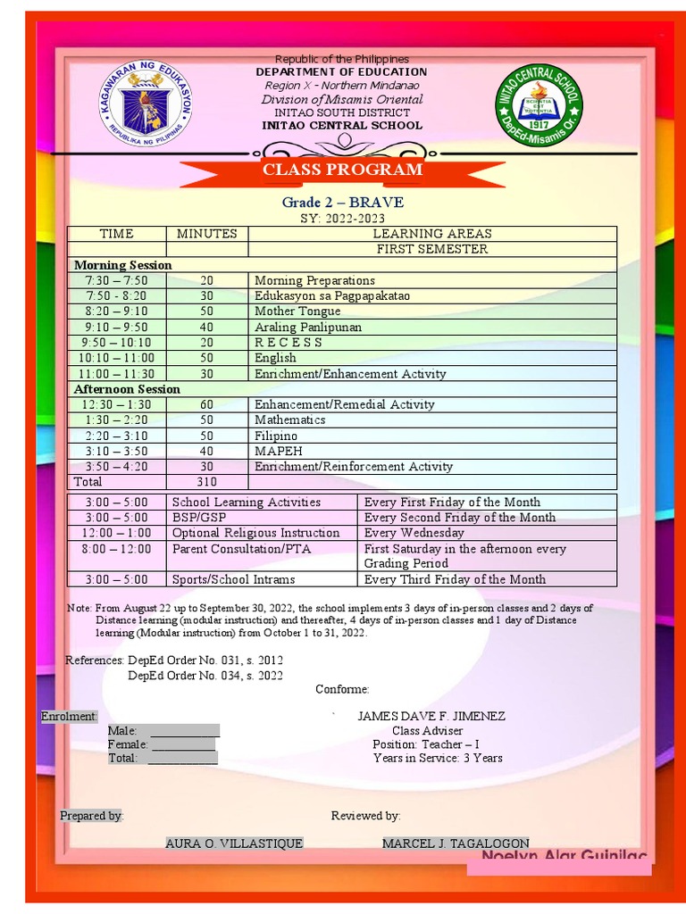 Class Program: Grade 2 - BRAVE | PDF