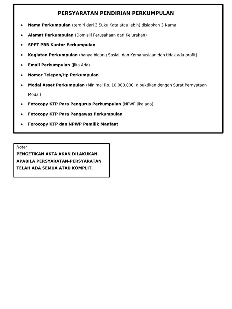 Form Pengisian Pendirian Perkumpulan | PDF
