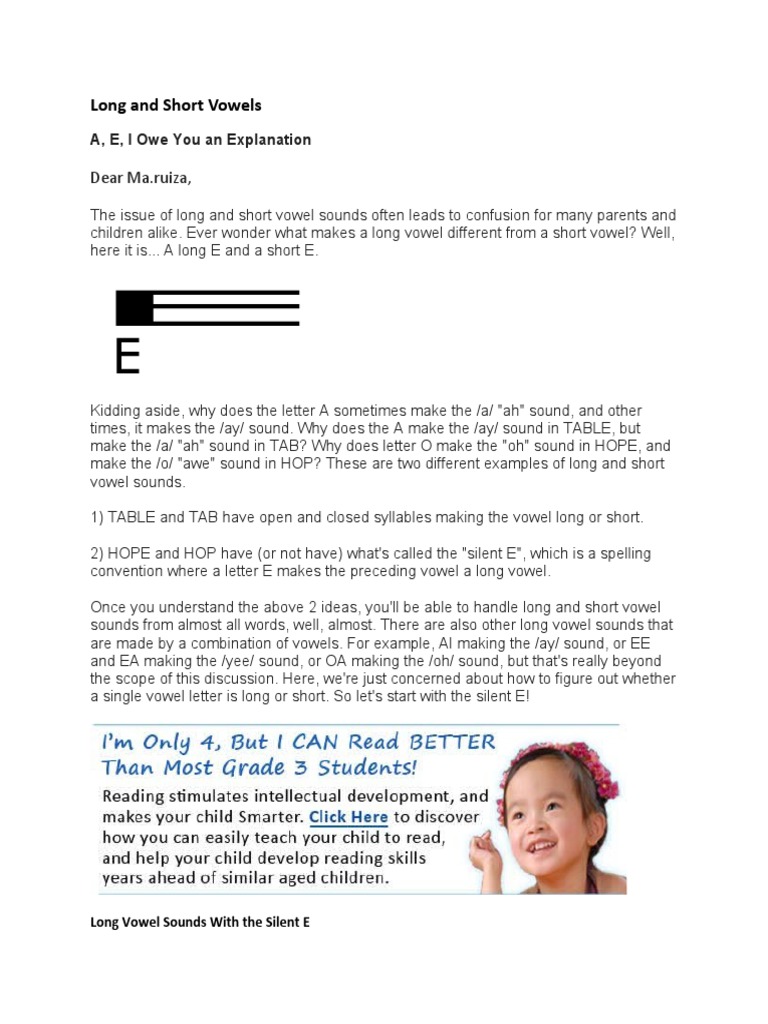 Long and Short Vowels | PDF | Vowel | Syllable