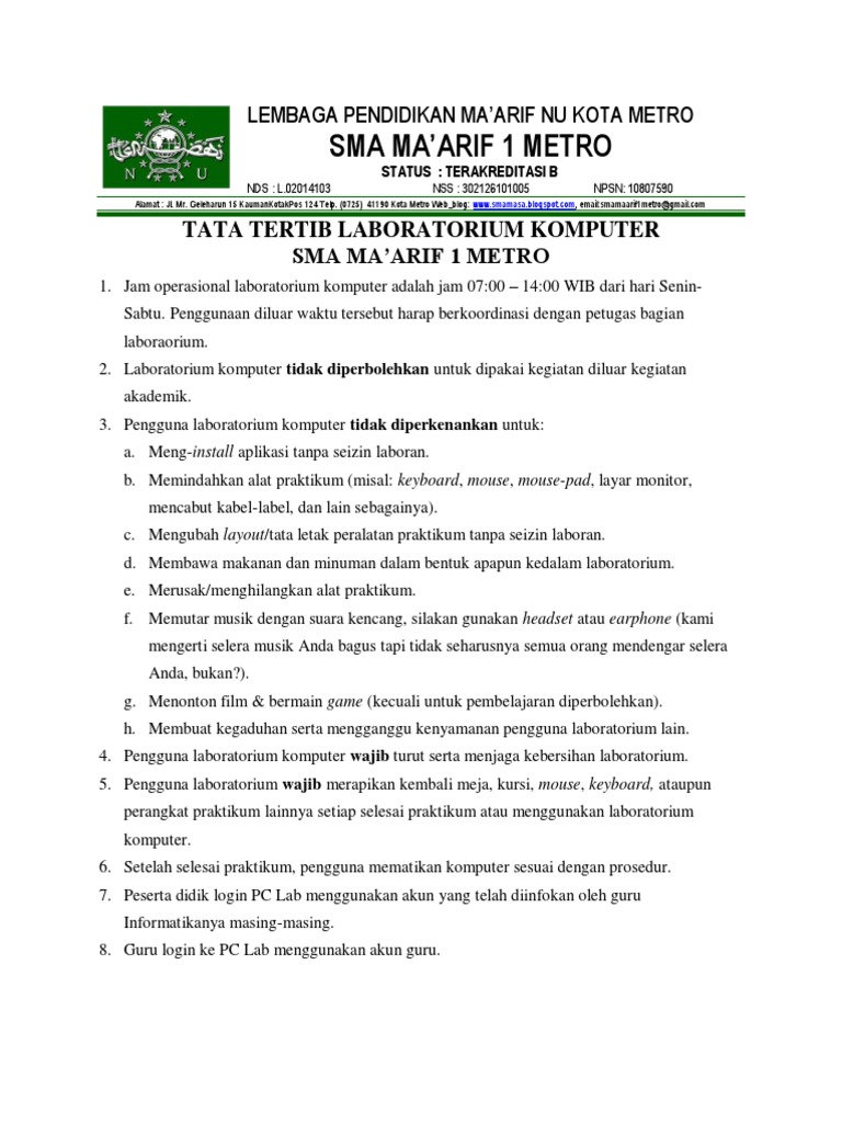 Tata Tertib Lab Komputer | PDF