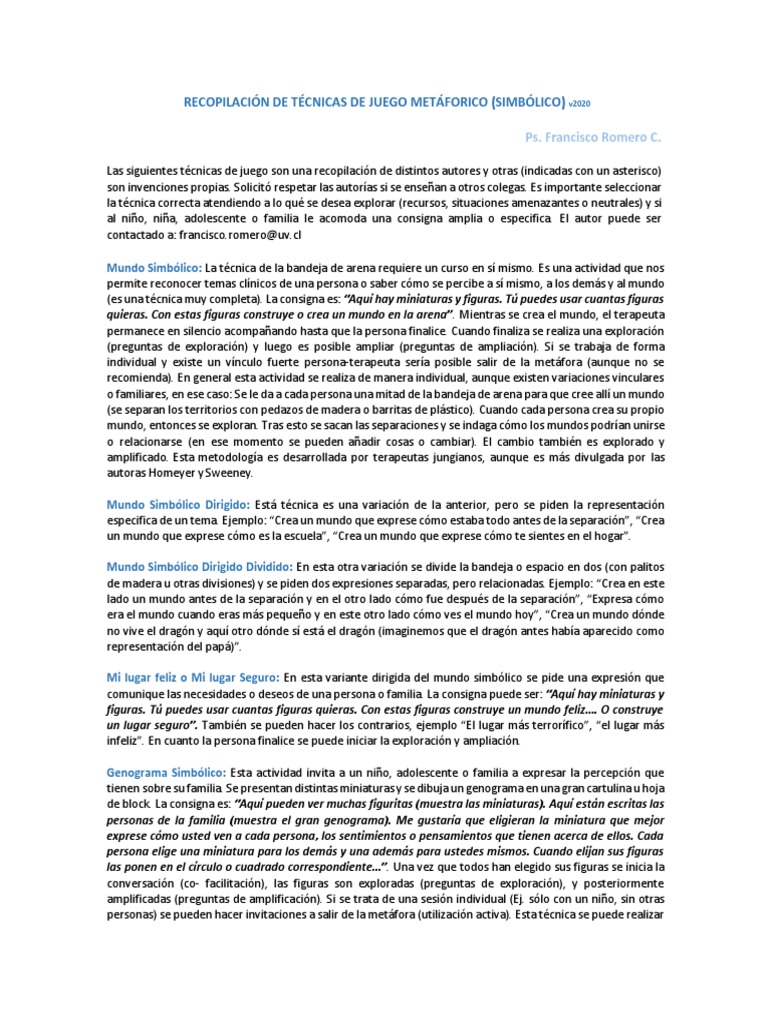 Tecnicas de Juego Metaforico | PDF