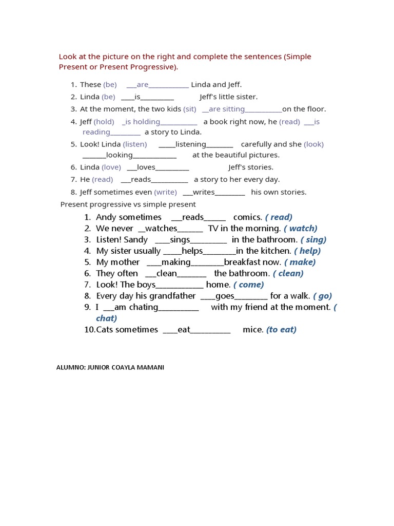 Look at The Picture On The Right and Complete The Sentences (Simple ...