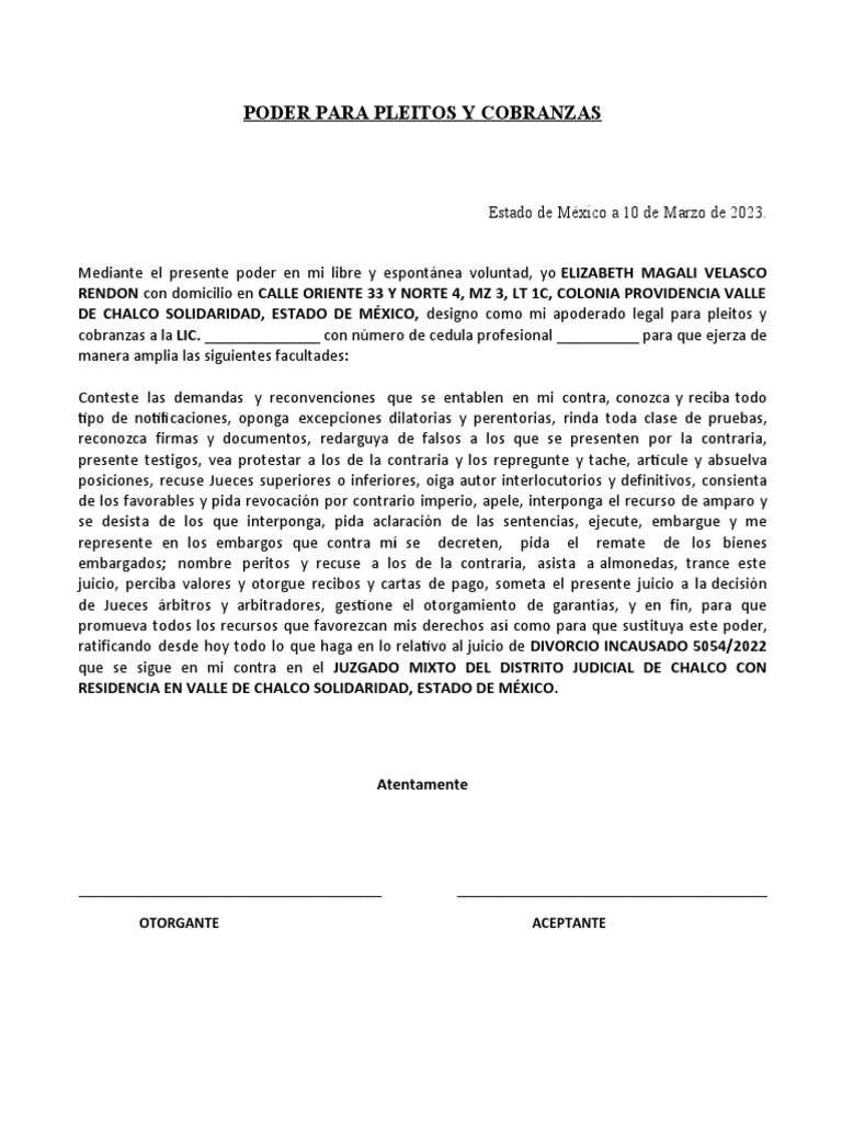 Poder para Pleitos Y Cobranzas | PDF