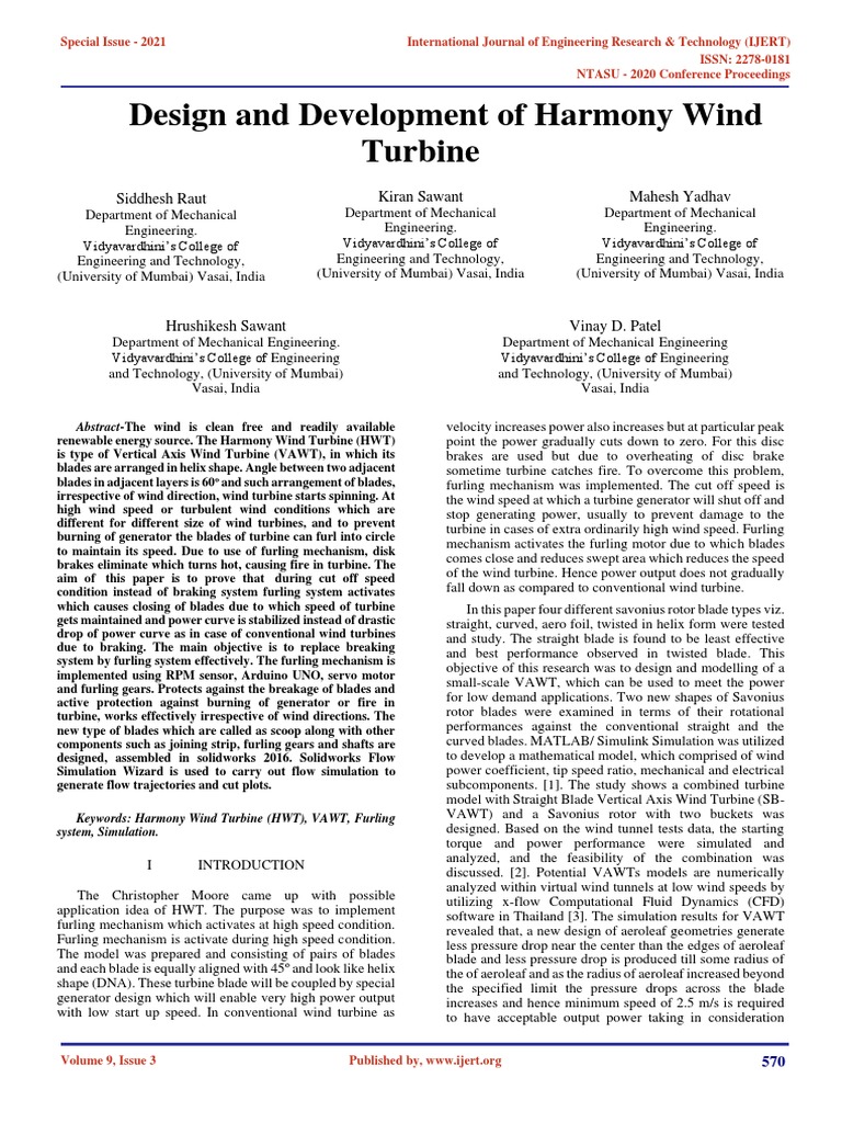 design-and-development-of-harmony-wind-turbine-IJERTCONV9IS03117 | PDF ...