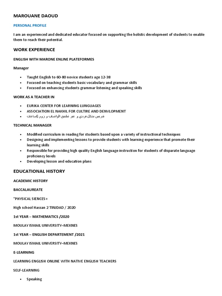 Marouane Daoud: English With Marone Enline Plateformes Manager | PDF | Teachers | English Language