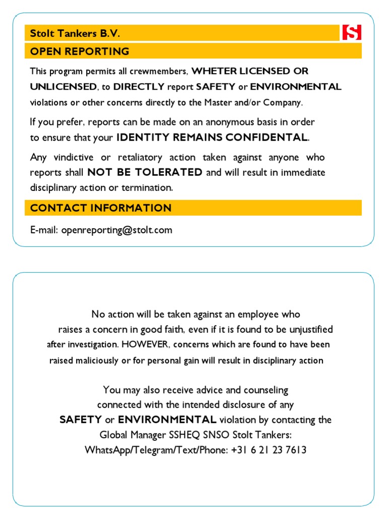 Stolt Tankers Safety Reporting Guide | PDF