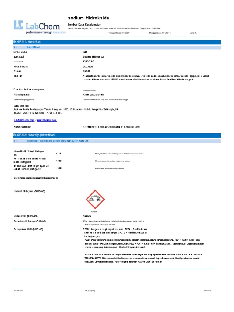 NAOH MSDS - En.id | PDF