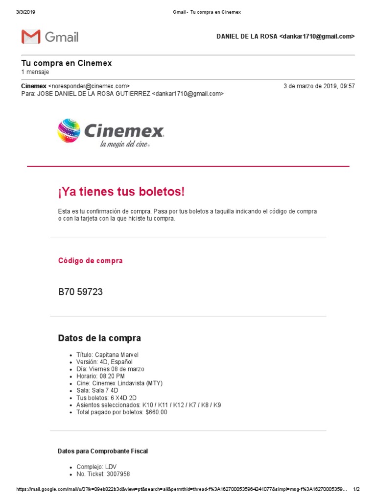 Gmail - Tu Compra en Cinemex | PDF