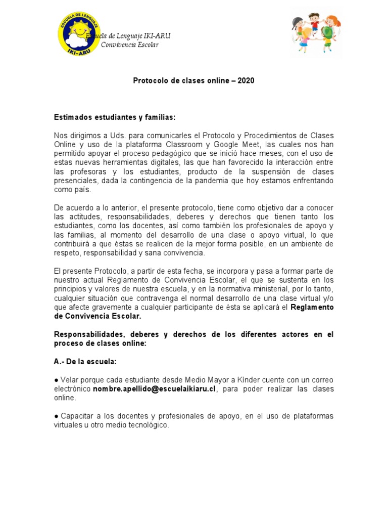 Protocolo de Clases Online | Descargar gratis PDF | Maestros | Internet