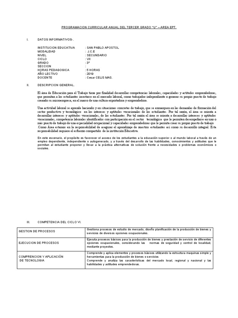 Programación Curricular 3° Grado EPT | PDF | Programa de computadora ...