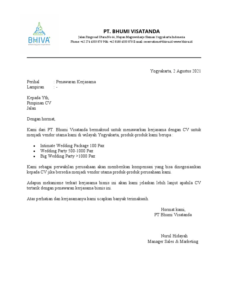 Surat Penawaran Kerjasama Vendor | PDF