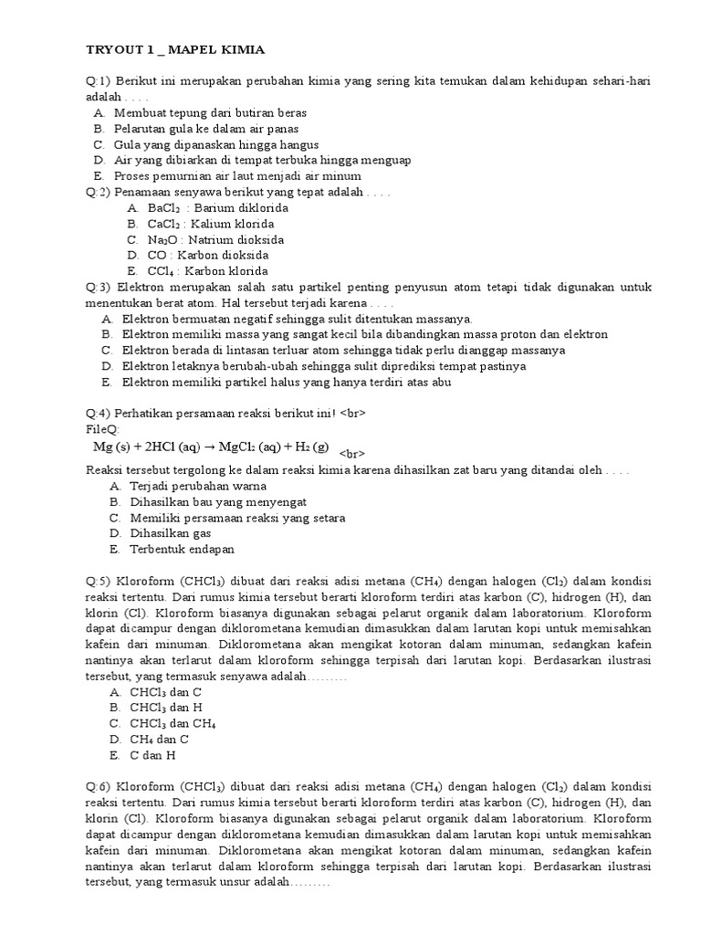 Latihan USPBK Kimia | PDF