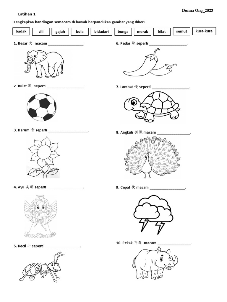 Latihan 1: Lengkapkan Bandingan Semacam Di Bawah Berpandukan Gambar ...