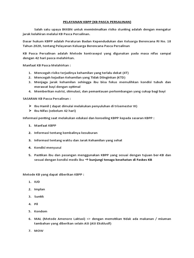 Manfaat dan Sasaran KB Pasca Persalinan | PDF | Kesehatan Holistik