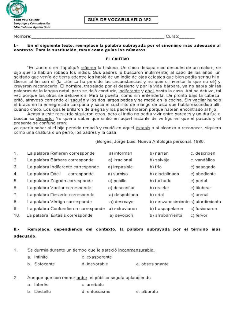 Guia Vocabulario Contextual 2 | PDF