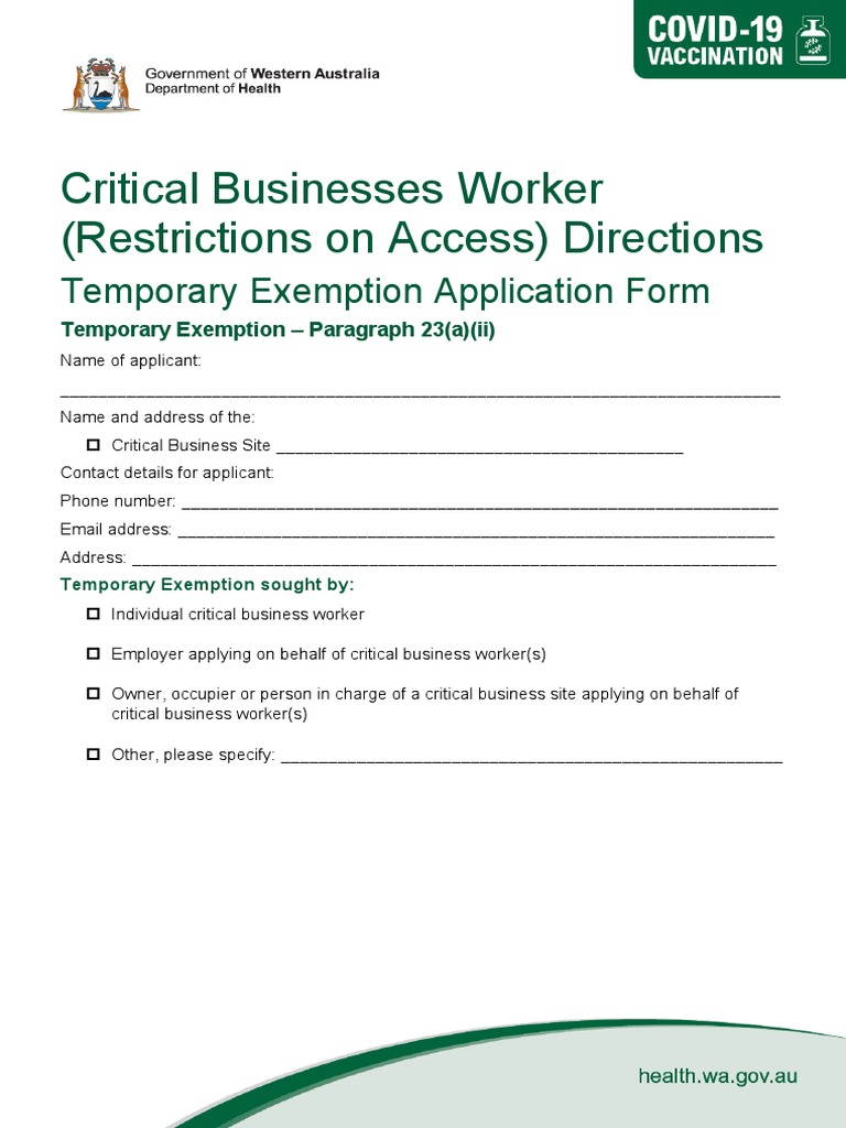 Critical Businesses Worker Restrictions On Access Directions Temporary ...