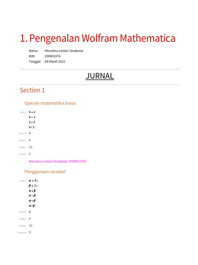 Pengenalan Wolfram Mathematica: Jurnal | PDF