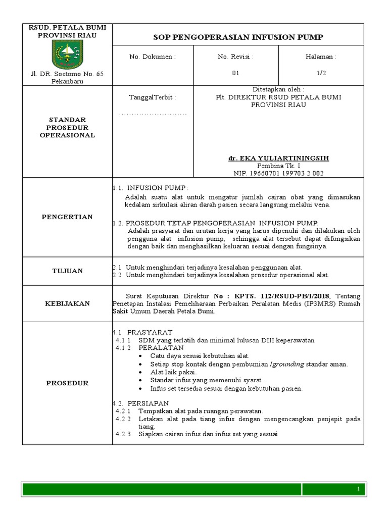 SOP Pengoperasian Infusion Pump | PDF