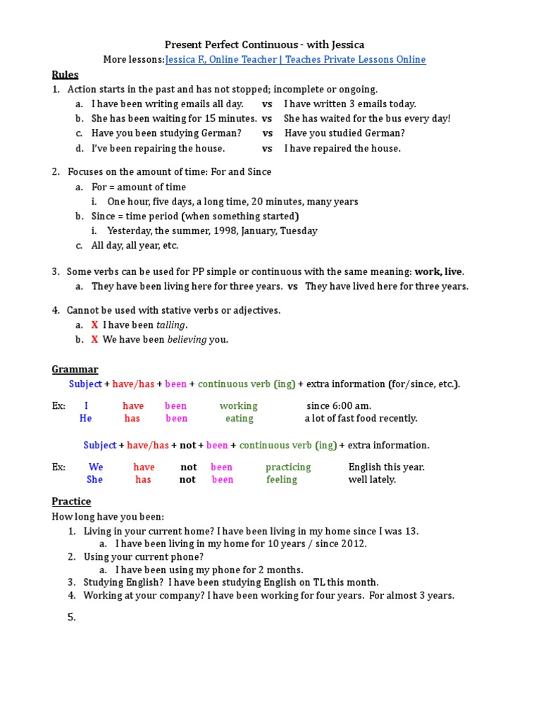 Present Perfect Continuous Guide | PDF | English Language | Human ...