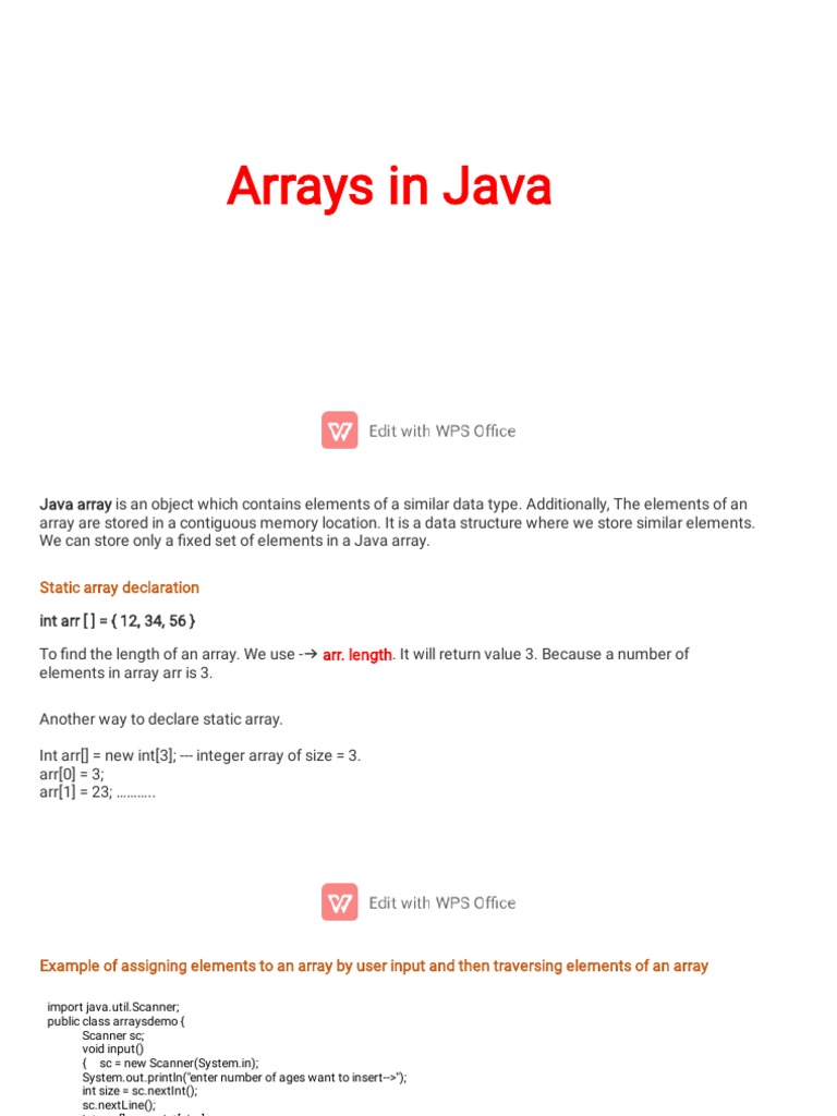 Arrays in Java | PDF | Integer (Computer Science) | Computer Data