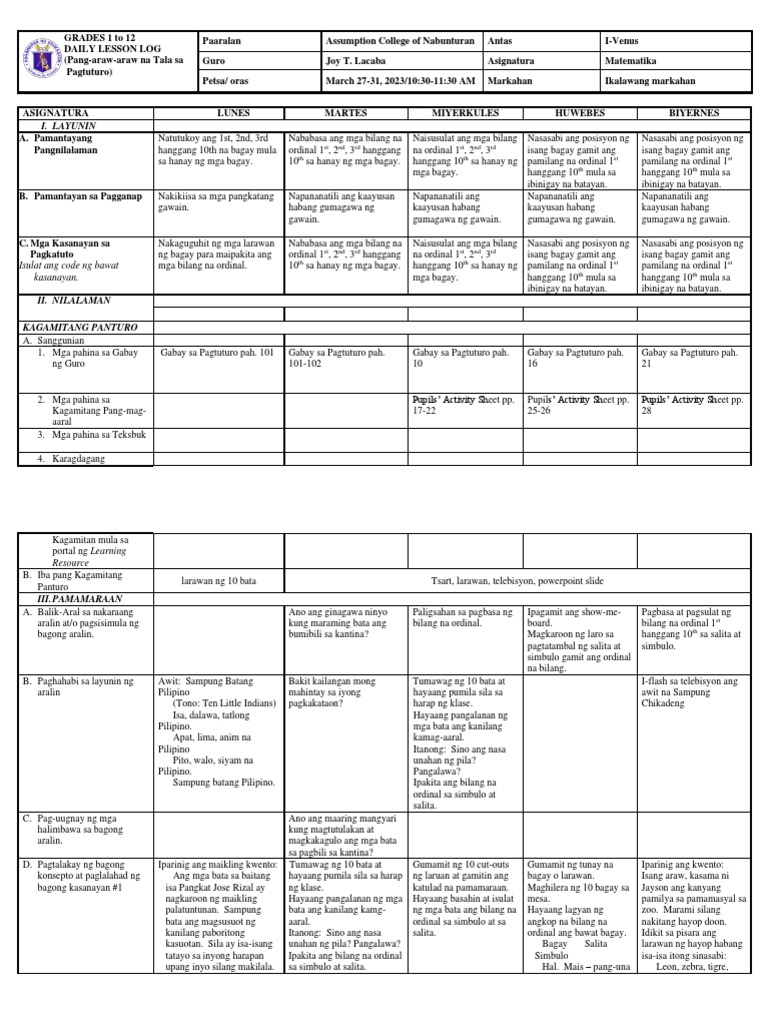 Daily Lesson Log | PDF