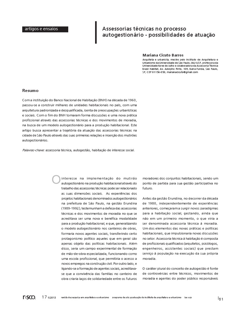 Mariana Cicuto Resumo Assessorias SP | PDF | Cooperativa | Urbanismo