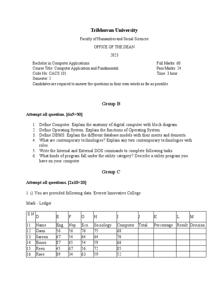 Computer Fundamental Application, BCA, 1st Semester, TU | PDF ...