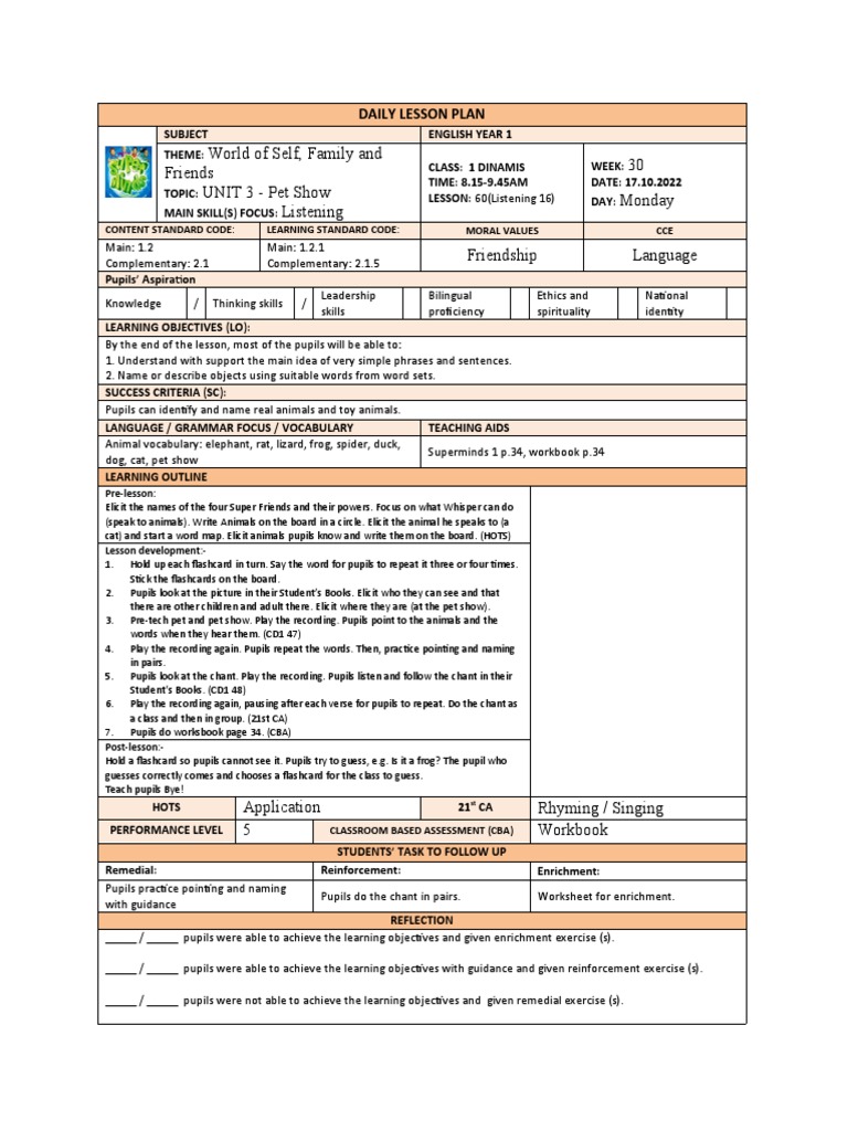 BI Y1 LP TS25 (Unit 3 LP 79-116/show | PDF | Lesson Plan | Vocabulary