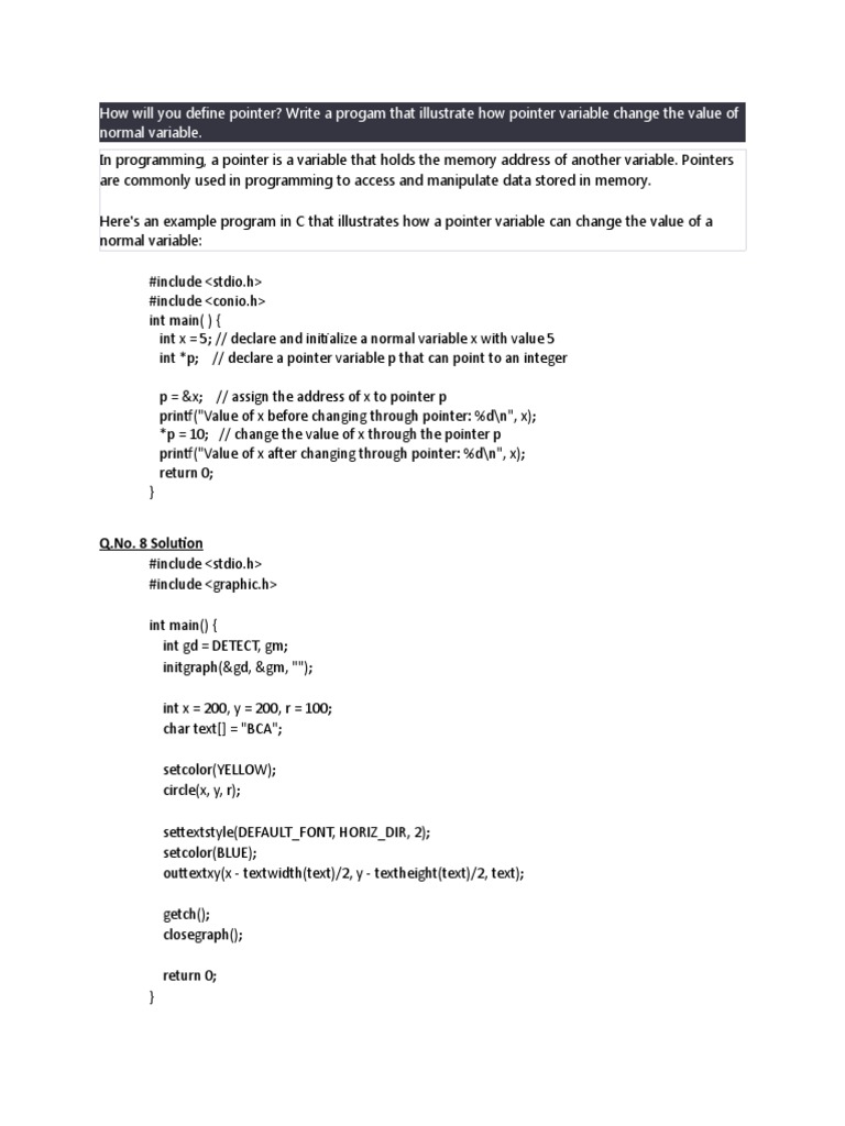 Solution of C Programming, BCA 2nd Semester | PDF | Pointer (Computer Programming) | Computer ...