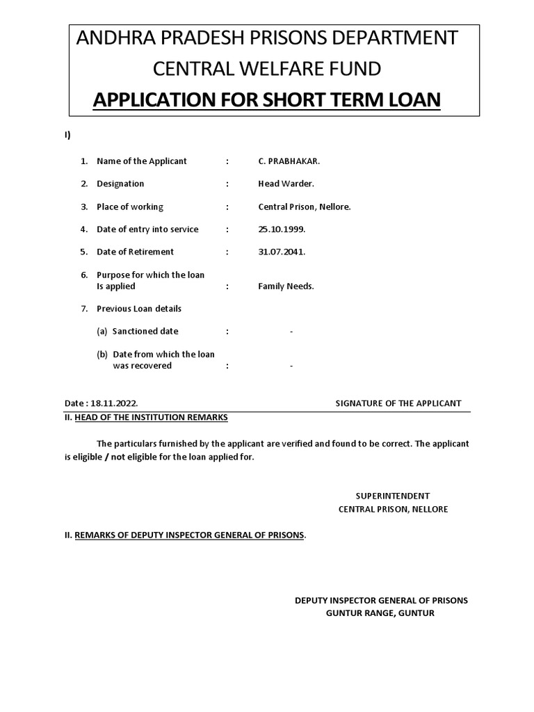 Short Term Loan Proforma | PDF