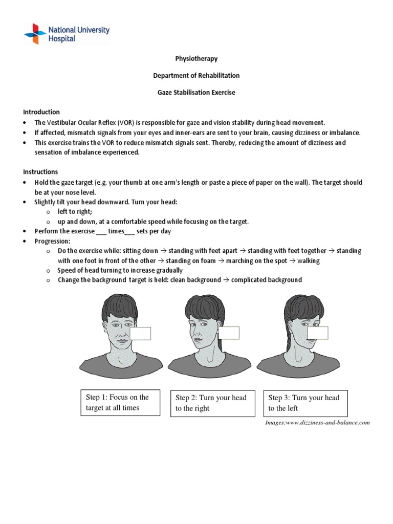 Physiotherapy Department of Rehabilitation Gaze Stabilisation Exercise ...