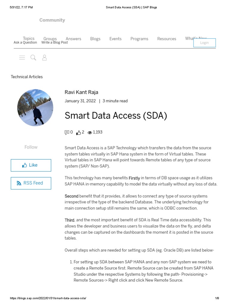 Smart Data Access (SDA) - SAP Blogs | PDF | Databases | Zip (File Format)