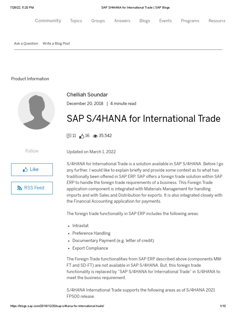SAP S - 4HANA For International Trade - SAP Blogs | PDF | Enterprise ... SAP S - 4HANA For International Trade - SAP Blogs | PDF | Enterprise ...