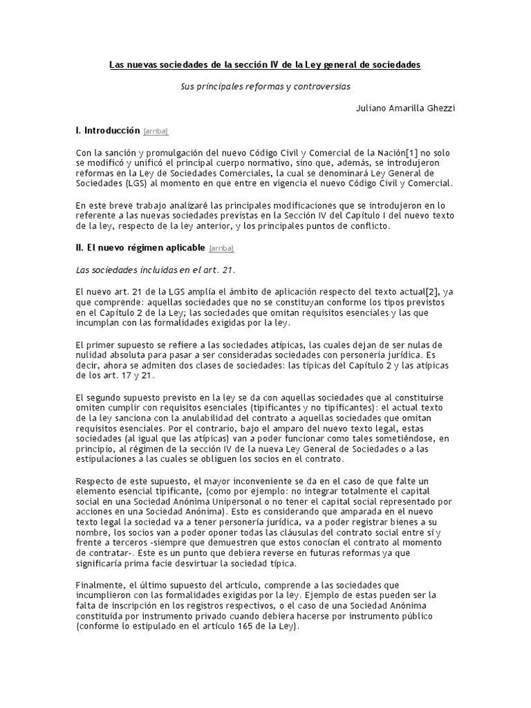 Las Nuevas Sociedades de La Sección IV de La Ley General de Sociedades | PDF | Sociedad ...