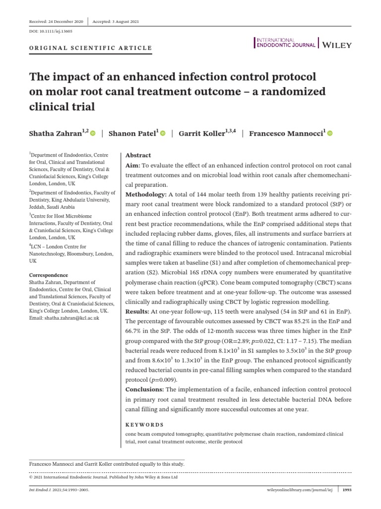 Int Endodontic J - 2021 - Zahran - The Impact of An Enhanced Infection ...