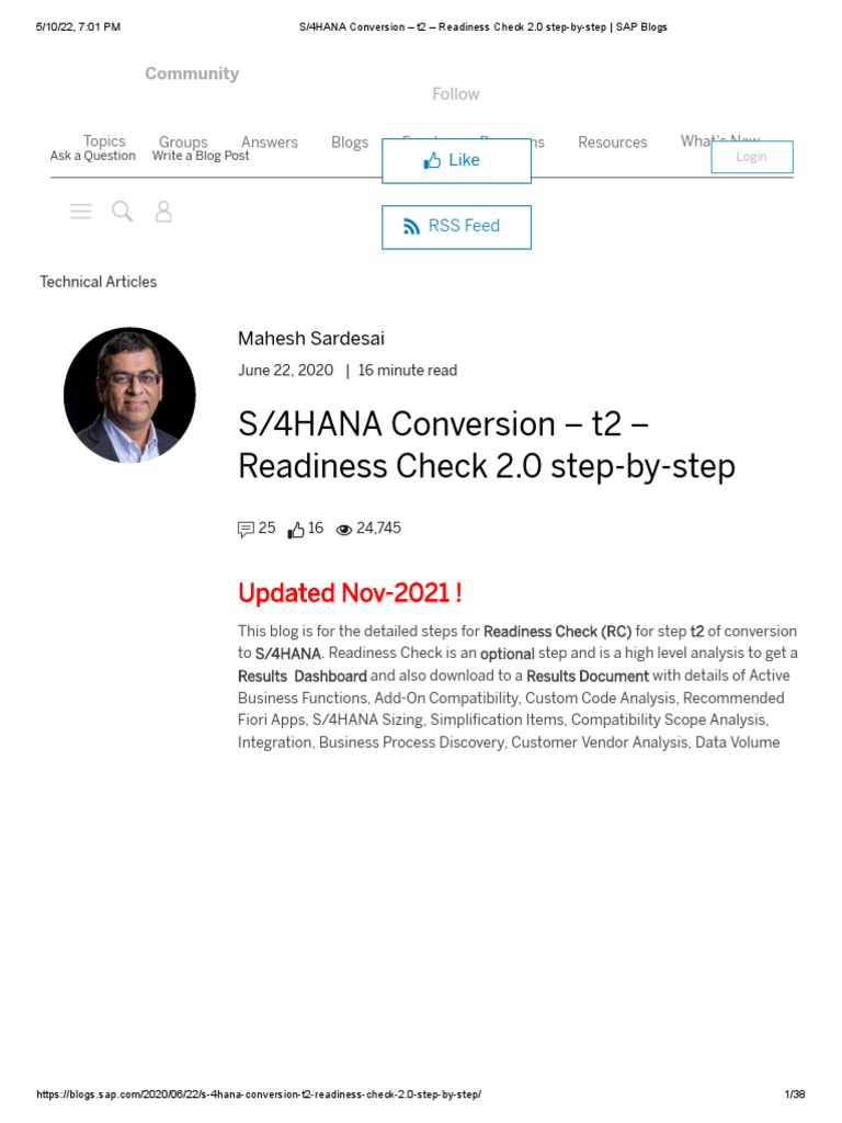 S - 4HANA Conversion - t2 - Readiness Check 2.0 Step-By-Step - SAP Blogs | PDF | Software ...