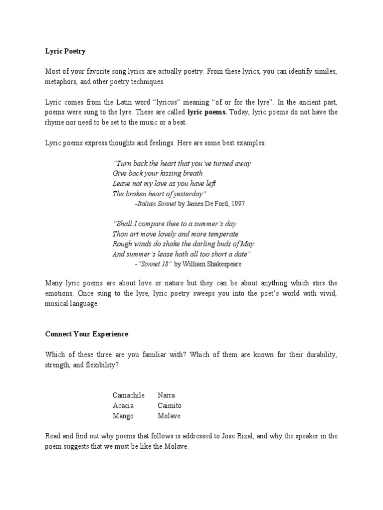 Lyric Poetry | PDF | Poetry | Lyric Poetry