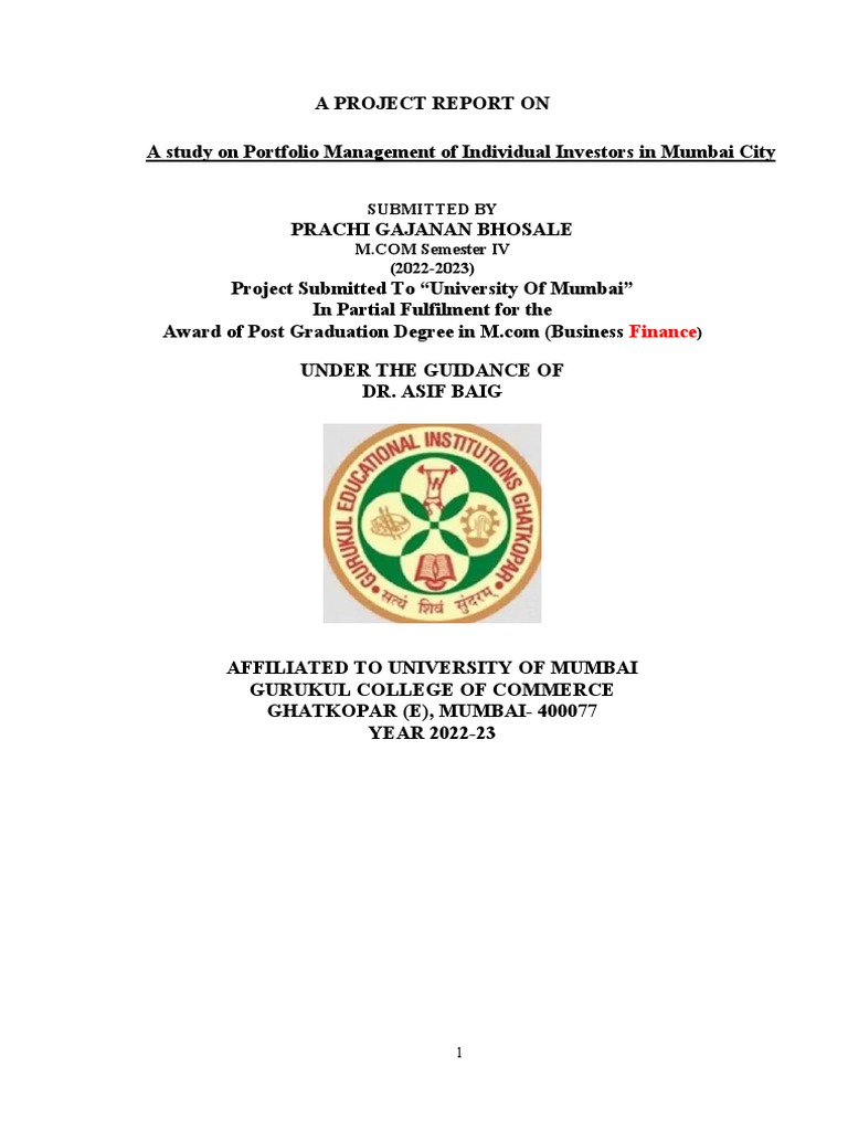 Prachi Final Project | PDF | Diversification (Finance) | Financial Risk