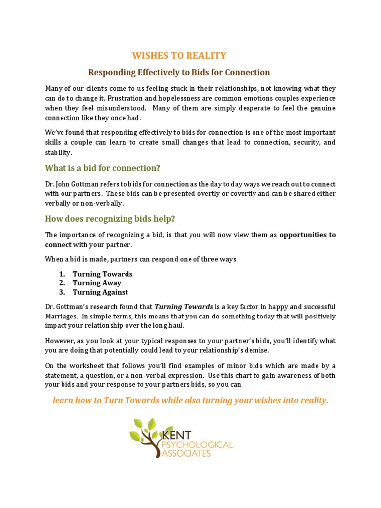 Bids For Connection Worksheet | PDF | Psychological Concepts | Psychology Bids For Connection Worksheet | PDF | Psychological Concepts | Psychology
