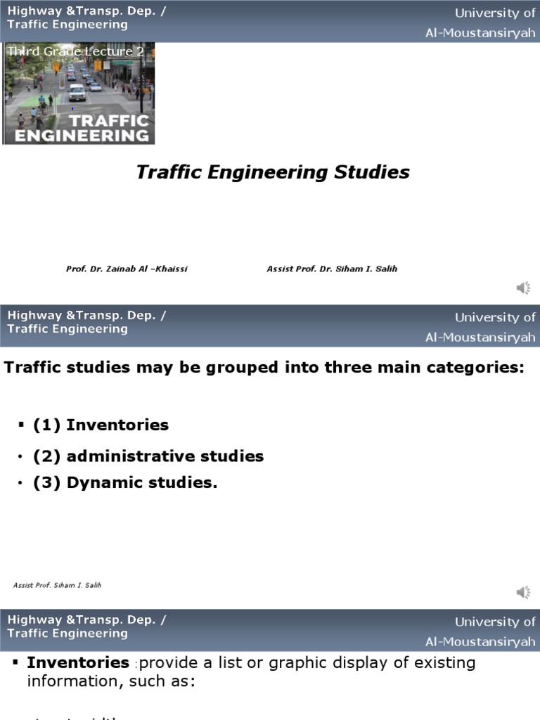 Traffic Engineering Studies: Prof. Dr. Zainab Al - Khaissi Assist Prof. Dr. Siham I. Salih | PDF ...